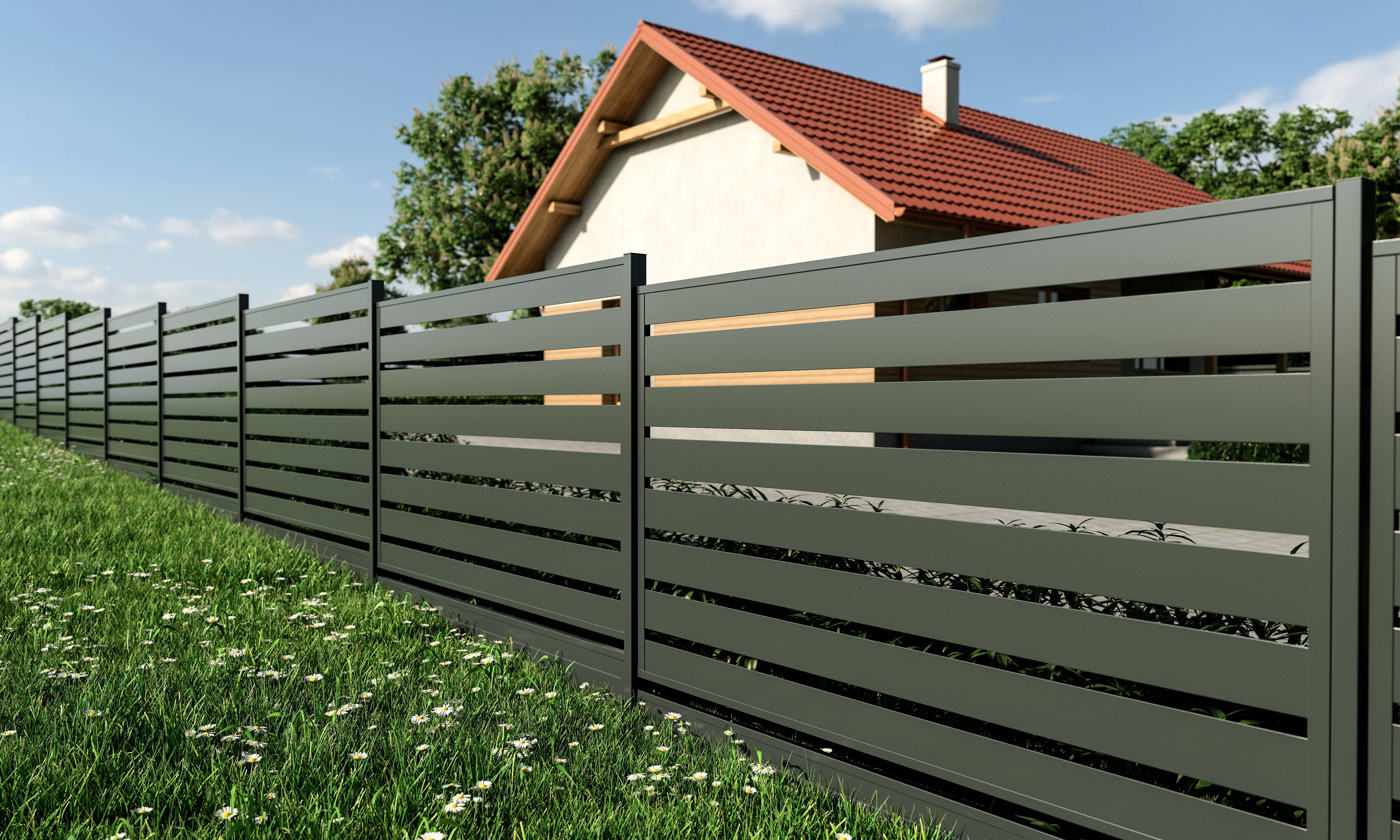 Ogrodzenie Panelowe Palisadowe Ocynkowane 120x200 Grafit Czarny Br z